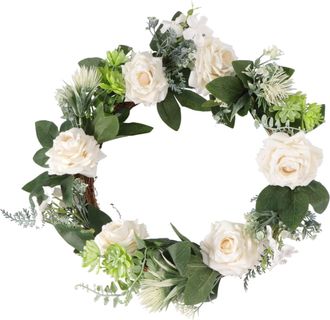 Amosfun Fr&uuml;hlingskranz F&uuml;r Die Haust&uuml;r Wei&szlig;e Rosengirlande Lebendige Kranzdekoration Pflegeleichte Wandbehangdekoration