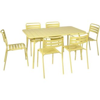 Sweeek Table de jardin pliante m&eacute;tal + 6 assises. Amelia. jaune. 141.2 x 80 x 72.5cm