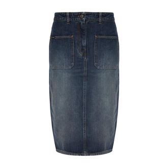 Courr&egrave;ges Patch-Pocket Denim Midi Skirt - - Skirts - Damen - Blau - 2XS