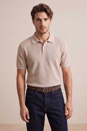 Trendyol MAN Herren Beige Strukturiert Kurz Regular Fit Poloshirts