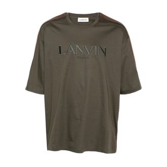 Lanvin Homme, Tops, Gris, Taille: M T-shirt Ras du Cou avec Logo Brodé