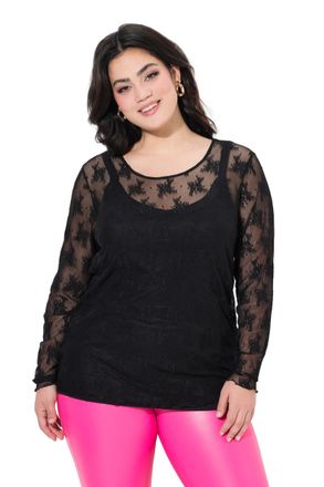 Angel Of Style Damen große Größen Übergrößen Plus Size Spitzen-Shirt, Slim Fit, Neonfarbe, Langarm schwarz 54 840596100-54