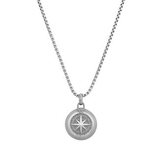 Tom Tailor Tom Tailor Kette mit Anh&auml;nger f&uuml;r Herren, Edelstahl, 50+5 cm, grau, Kompass-Anh&auml;nger, Geschenkidee, Halsschmuck, Herrenschmuck, 2100686