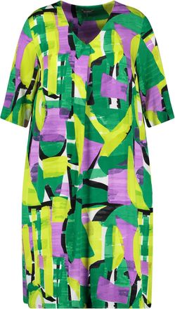 Samoon Damen Knieumspielendes Blusenkleid mit 3/4 Arm halber Arm, weiter Arm Gemustert knieumspielend Lemon Green Gemustert 44