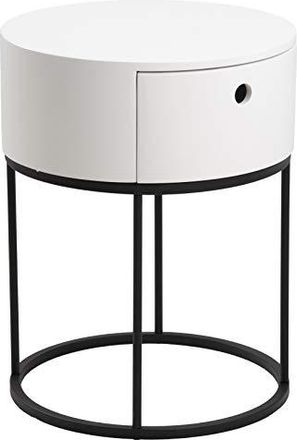 AC Design Furniture Apollo rund Nachttisch weiß, Beistelltisch mit 1 Schublade, Nachtschrank zum Schlafzimmer, Ø: 40 x H: 51 cm, 1 Stk