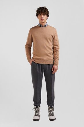 Eden Park Pull Col Rond En Laine Et Coton Camel Coupe Regular