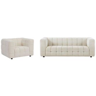 Vente-Unique Canap&eacute; 3 places et fauteuil en tissu bouclette blanc ivoire LERICI de Pascal Morabito