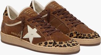 Golden Goose Baskets Ball Star d&eacute;tail l&eacute;opard en cuir su&eacute;d&eacute;