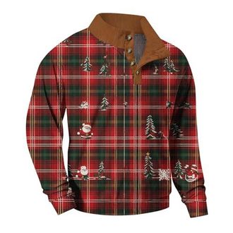 Generic Sweats pour homme - Pull de Noël amusant - Imprimé graphique de Noël - Sweat à manches longues - Fermeture éclair quart de temps - Décontracté - Col m