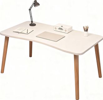 Generic Kompakter Computertisch, Gaming-Tisch, Schreibtisch mit geschwungener Tischplatte, Tischplatte und Beine aus Holz, Kratzfeste Oberfläche, geeignet for