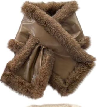 Lina & Lily Grand &Eacute;charpe R&eacute;versible Hiver Femme en Fausse Fourrure Cuir de Mouton (Marron)