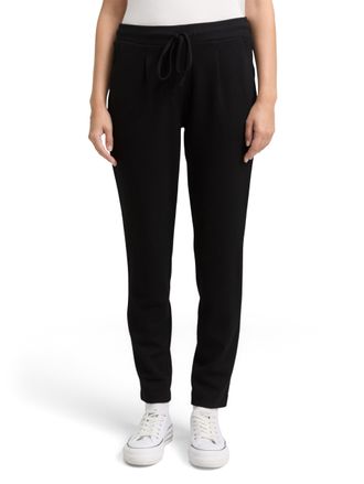 Tom Tailor Damen 1048854 Loose Slim Jacquard Hose mit Kordelzug, 14482-Deep Black, 34W / 30L