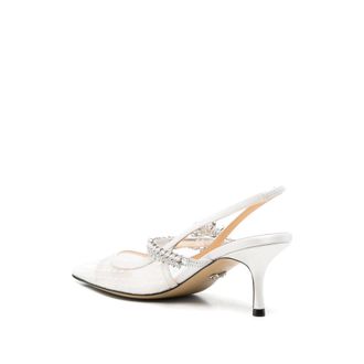 Mach & Mach Crystal-Embellished Mesh Slingback Heel - White