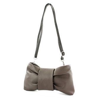 modamoda.de T214 Damen Leder Umh&auml;ngetasche Clutch Schultertasche Schleife handmade in Italy, Farbe:Dark Chocolate