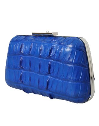 Balenciaga Womens Crocodile Skin Leather Clutch Blue Lamb