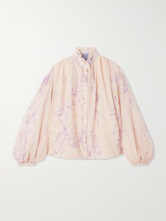 Thierry Colson Blouse En Voile De Coton Imprim&eacute; &Agrave; Volants Slava - Rose