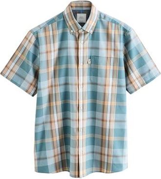 Next Homme Chemise Oxford boutonnée Repassage Facile Coupe Regular et à Manches Courtes Petrol Blue/Neutral Madras Check XL