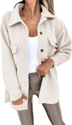 Generic Veste en peluche pour femme - Manteau en polaire Sherpa - Mode - Revers en treillis - Manches longues - Manches longues - Veste dhiver pour femme - Co