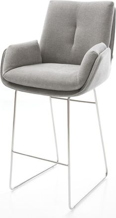 DELIFE Barstuhl Clea-Flex Strukturstoff Soft Grau Kufengestell Edelstahl Taschenfederkern, Barst&uuml;hle