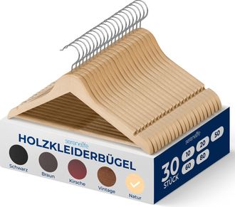 SereneLife Holzkleiderbügel rutschfest für Jede Garderobe, Bügel aus Holz mit 360° drehbarer Haken & Einkerbungen im Schulterbereich, Clothes Aufhänger für Jacke