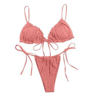 Generic Maillot de bain deux pi&egrave;ces push-up pour femme - Dos nu - Taille haute - Col en V - V&ecirc;tements de plage, rose, XS