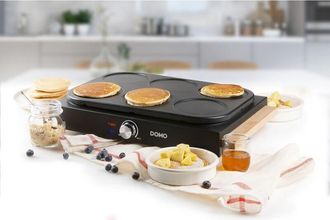 Domo Crepeseisen Holzdesign Cr&ecirc;pe & Pancake Maker, 6 Crepes a&acute;&Oslash;11cm- 1000 Watt