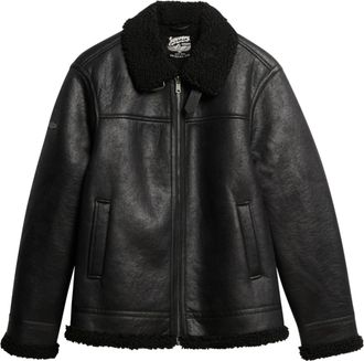 Superdry Herren Pilotenjacke aus Lammfellimitat Schwarz XXL