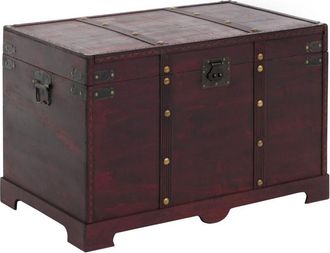 Hhg [JAMAIS UTILIS&Eacute;] Coffre bois de d&eacute;coration malle au tr&eacute;sor Valence aspect antiquit&eacute;, 49x77x47cm, carr&eacute;