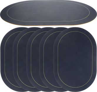 NUOBESTY 6 St&uuml;ck PU Leder Tischset Oval Hitzebest&auml;ndig Wasserabweisend Farblich Zweifarbig Platzsparend f&uuml;r K&uuml;che und Esszimmer