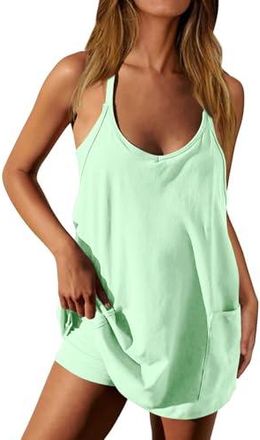 Generic Combinaison d&eacute;t&eacute; en coton pour femme - Salopette courte sans manches pour femme - Combinaison avec poches lat&eacute;rales et short - Salopette d&eacute;t&eacute; sans man