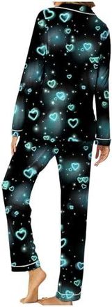 Generic Ensemble de pyjama 2 pi&egrave;ces pour femme avec boutons et manches longues pour la Saint-Valentin 2026, Vert, XXL