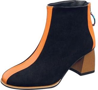 Generico Bottes Hautes Femmes Au-dessus du Genou &Agrave; Talons Bottines &agrave; talons &eacute;pais &agrave; fermeture &eacute;clair arri&egrave;re avec panneau en daim r&eacute;tro mode pour femmes V&ecirc;teme