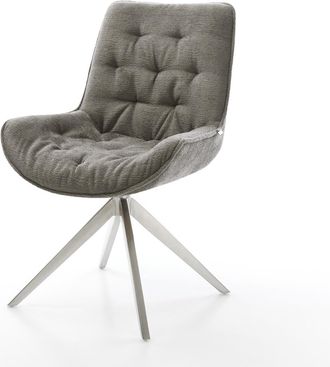 DELIFE Drehstuhl Taimi-Flex Bouclé Soft Schlamm Kreuzgestell breit Edelstahl 360° drehbar Wippfunktion, Esszimmerstühle