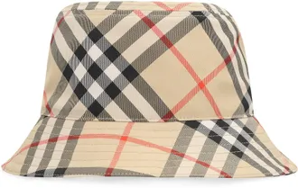 Burberry Mens Check Motif Bucket Hat Beige Polyester