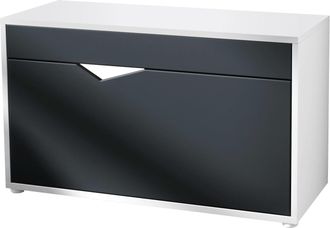 Vladon Kolmio Schuhbank, Sitzbank für 8 Paar Schuhe, Schuhregal mit Sitzfläche, Weiß matt/Schwarz matt (85 x 50 x 33 cm)