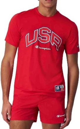 Champion Legacy Retro Sport - USA S/S Crewneck T-Shirt, Rouge, M Homme SS24, Rouge, Medium