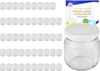 MamboCat 50er Set Rundgläser 212 ml nieder Deckelfarbe weiß to 66 inkl. Diamant Gelierzauber Rezeptheft, Marmeladengläser, Einmachgläser, Einweckgläser, Gläser