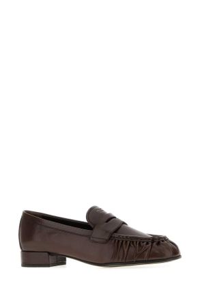 Prada Womens Dark Brown Leather Loafers Moro Mocassini