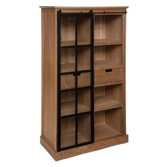 Atmosphera Atmosphera - Vitrine Biblioth&egrave;que Danik - Bois et M&eacute;tal Noir, L 80 x P 40 x H 150 cm - avec Porte Coulissante, 2 Tiroirs - pour Salon, Cuisine