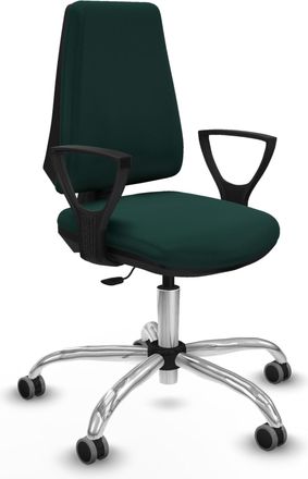 Piqueras y Crespo Elche ergonomischer Studiostuhl mit festen Armlehnen, ausgestattet mit Permanentkontakt und Schneideschaum. Mit Rollen 65 mm, Parkett, Flaschengr&uuml;n