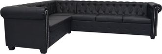 Festnight Chesterfield Ecksofa 6-Sitzer-Sofa Wohnzimmersofa Loungesofa Couch Kunstlederpolsterung 260 x 205 x 73 cm Schwarz