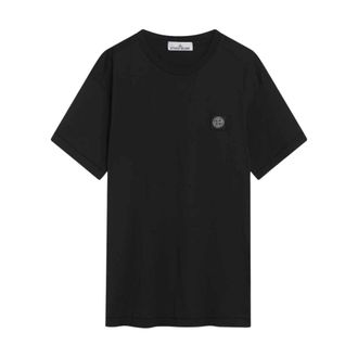 Stone Island Homme, Tops, Noir, Taille: 2XL T-shirt en coton avec écusson logo