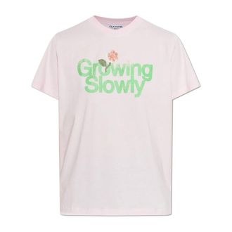 Ganni Femme, Tops, Rose, Taille: 40 FR Basic Cotton Jersey Growing Slowly