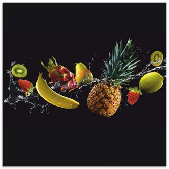 Artland ARTland Wanddeko Glasbilder Wandbild Glas Bild einteilig 50x50 cm Quadratisch K&uuml;chenbilder Obst Fr&uuml;chte Kiwi Erdbeere Orange Schwarz U1TG