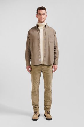 Eden Park Chemise En Velours C&ocirc;tel&eacute; Uni Beige Col Boutonn&eacute; Et Poche Poitrine Coupe Regular