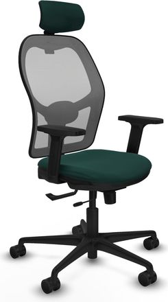 Piqueras y Crespo Moderner ergonomischer Stuhl mit 2D-Armlehnen, h&ouml;henverstellbarer Lendenwirbelst&uuml;tze und Kopfteil, h&ouml;henverstellbar und neigbar, Grau/Flaschengr&uuml;n