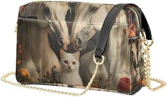 Mnsruu Sacs à bandoulière en cuir pour femme, motif cheval, chat, fleurs, sac à main