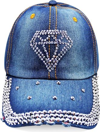 Glamexx24 Jeans Baseball Cap Damen Verstellbare Basecap mit Strasssteinen Atmungsaktive Baumwolle Baseballkappe f&uuml;r Outdoor Running Tennis Golf