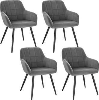 Woltu Esszimmerstühle 4er Set Esszimmerstuhl Küchenstuhl Polsterstuhl Design Stuhl mit Armlehnen, mit Sitzfläche aus Samt, Gestell aus Metall, modern, Dunke
