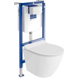 Domino Villeroy&boch wc Set mit Vorwandelement, Wand-WC und Sp&uuml;lknopf